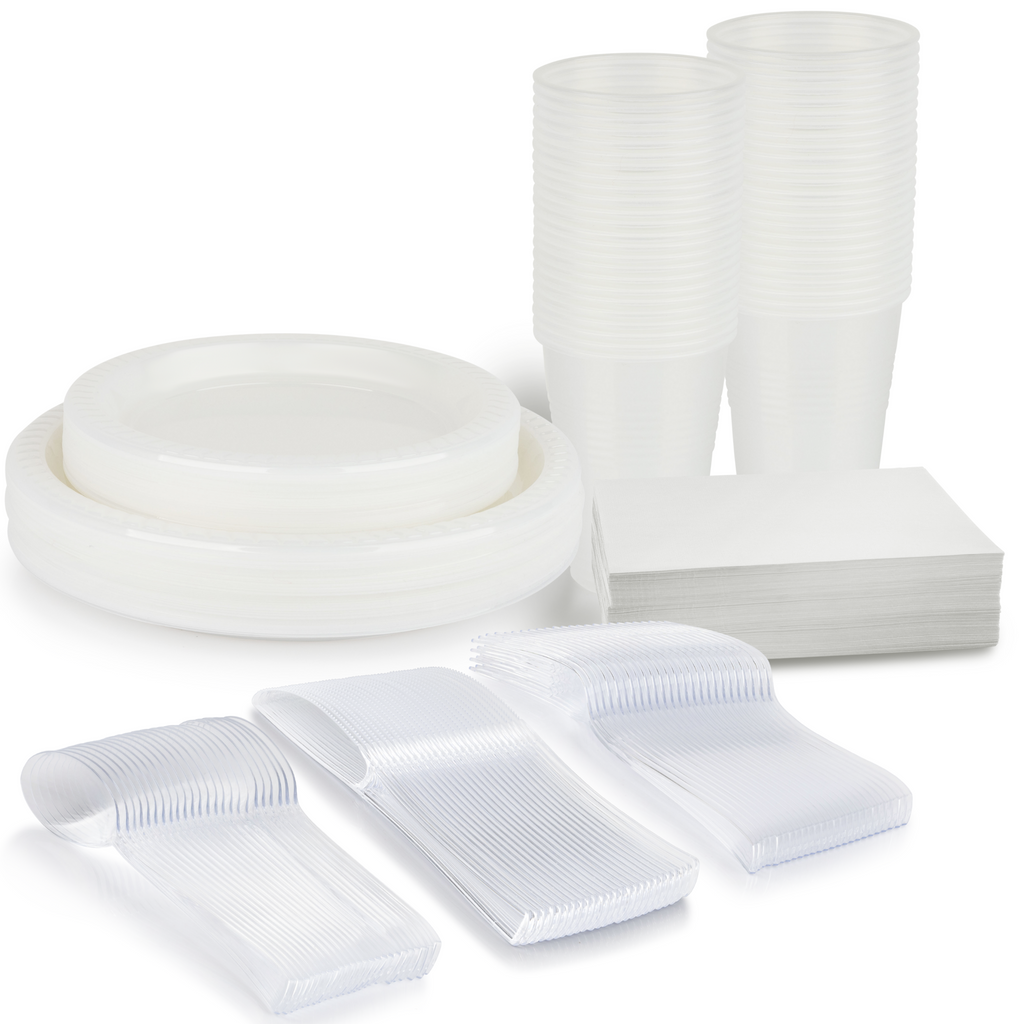 Grandipity Clear 350 Pcs Plastic Disposable Dinnerware Set Includes 50 ...