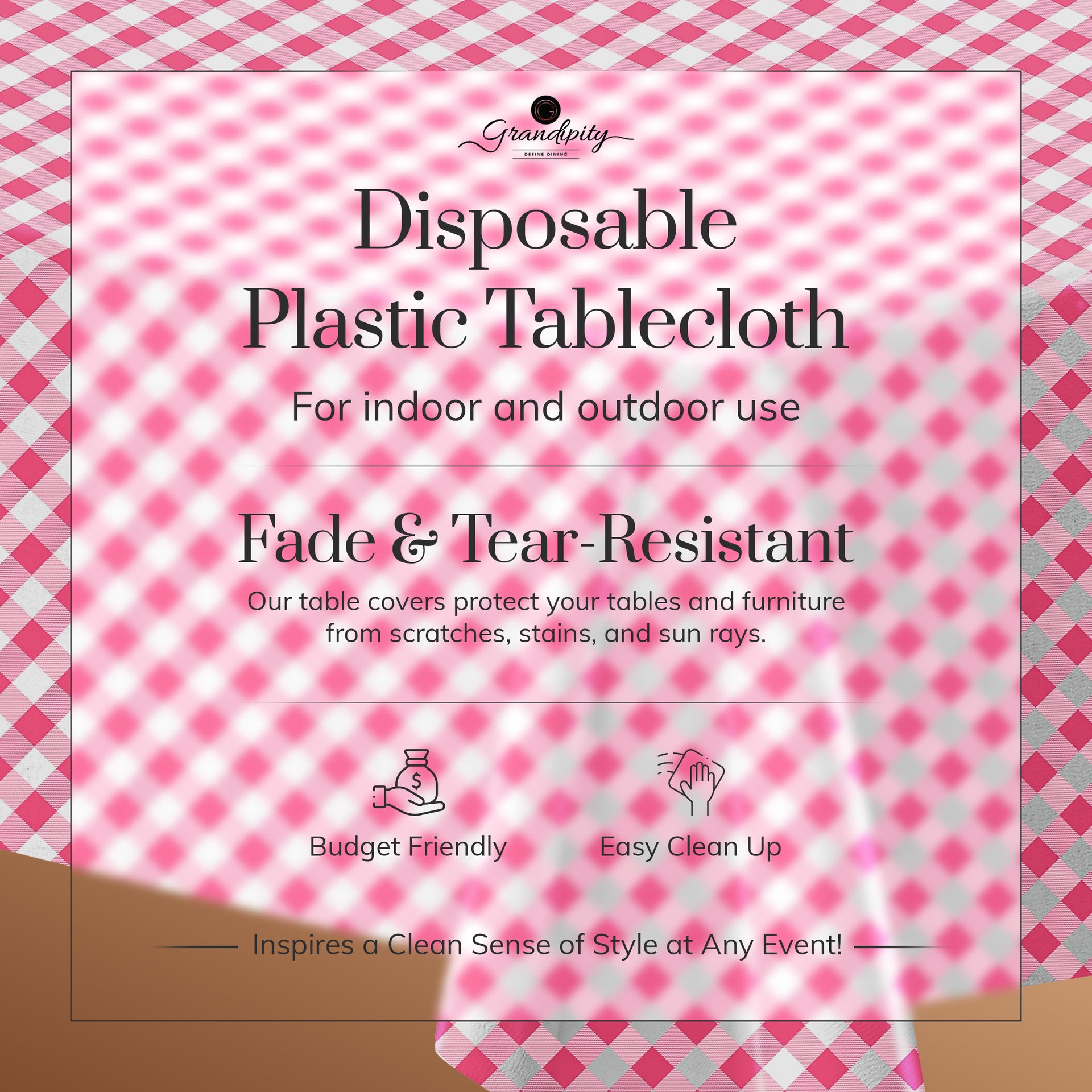 Pink Gingham Premium Disposable Plastic Tablecloth 54 Inch. x 108 Inch ...